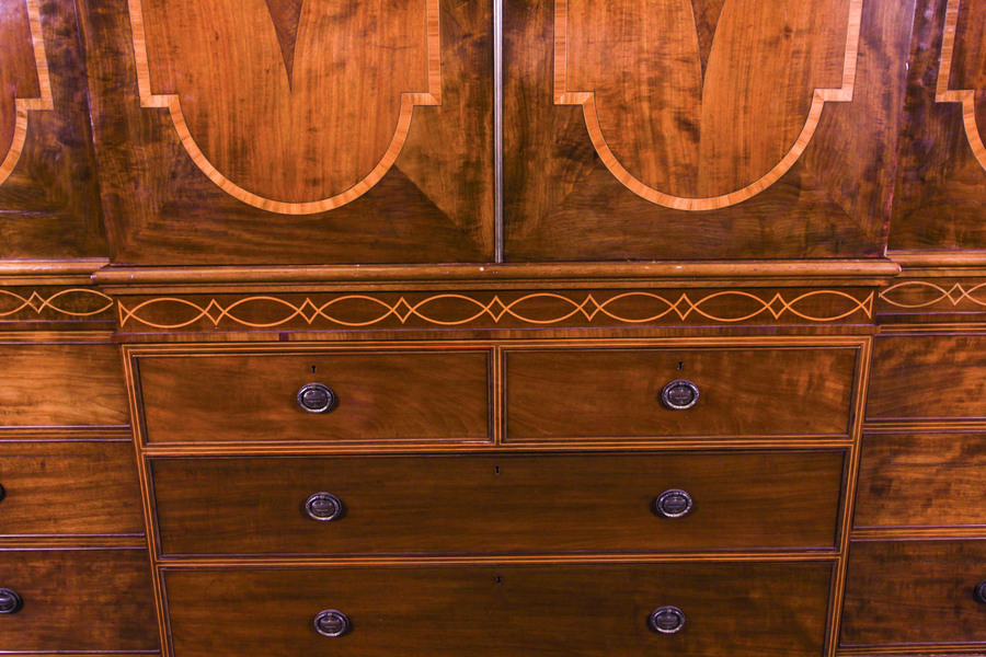 Victorian Sheraton Revival Inlaid Breakfront Wardrobe 19th C | Vinterior