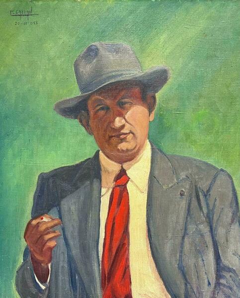 Colbert Cassan1950's Self Portrait Of The Artist In Hat French Signed ...