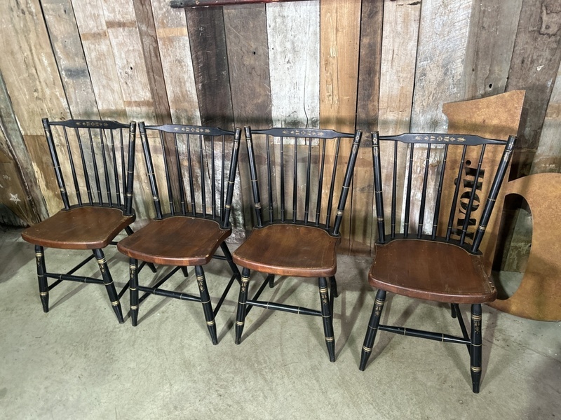 Vintage Set Four Hitchcock Folk Art Dining Maple Kitchen Chairs | Vinterior
