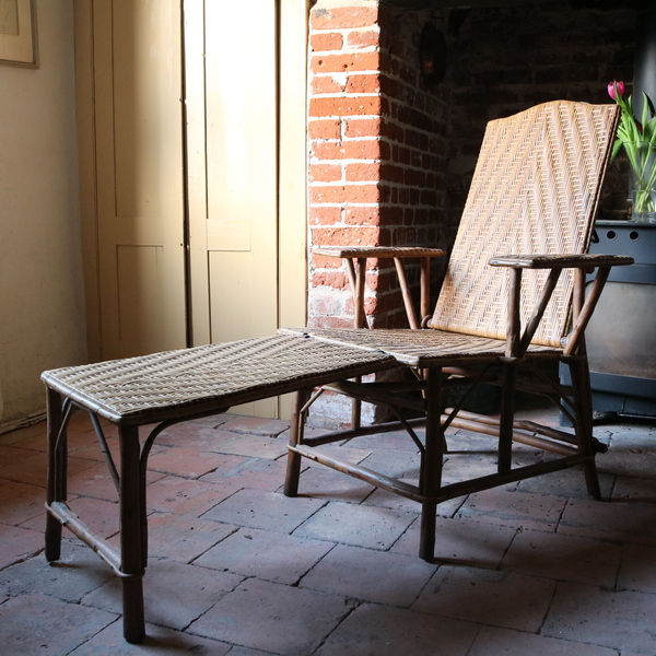 Vintage 1920s French Wicker And Bamboo Streamer Recliner Chair With ...