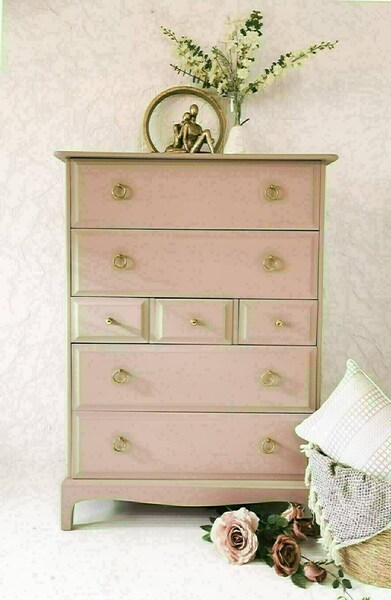 Spray Painted Dusky Pink Stag Minstrel Tallboy Chest Of Drawers Stag Vinterior