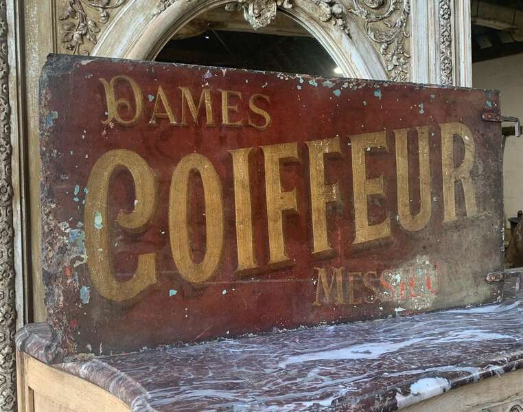 Double Sided Antique French Hairdresser Shop Sign | Vinterior