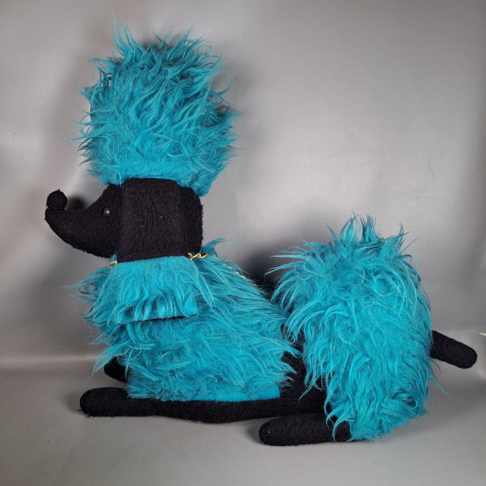 Vintage 50s 60s Blue Black Poodle Dog Stuffed Toy Large Plush Retro Vinterior
