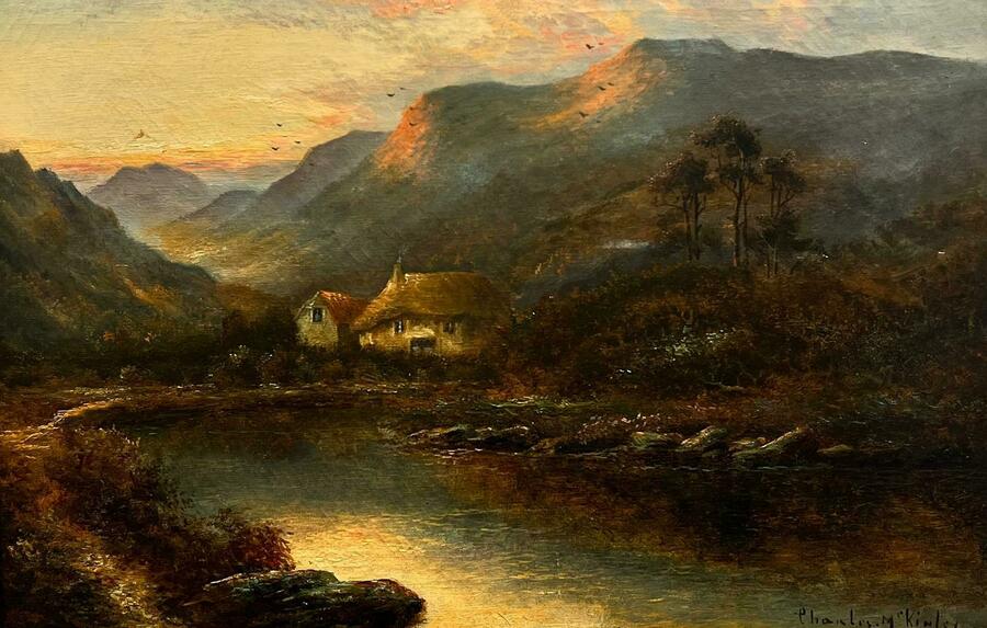 Charles M.C Kinleyantique Scottish Signed Oil Sunset Over Loch Side ...