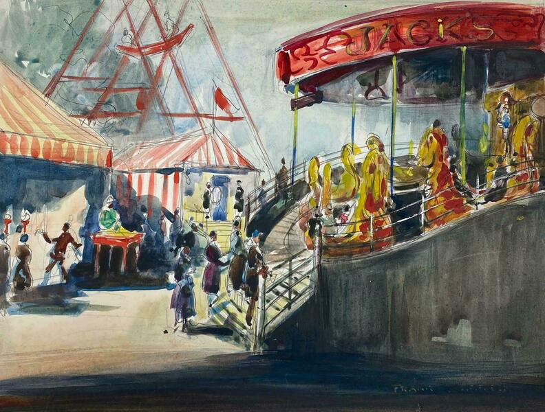 Frank Duffieldbritish Impressionist Painting The Carousel At A ...