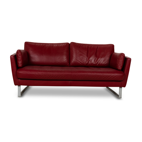 Rolf Benz Vida Leather Two Seater Red Sofa | Vinterior
