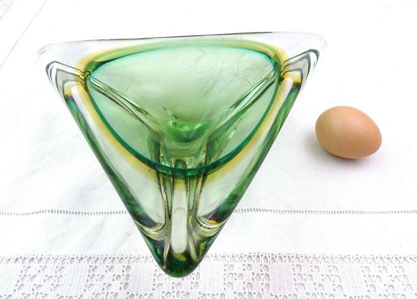 Large Italian Green And Yellow Arte Nuova Murano Sommerso Triangle ...