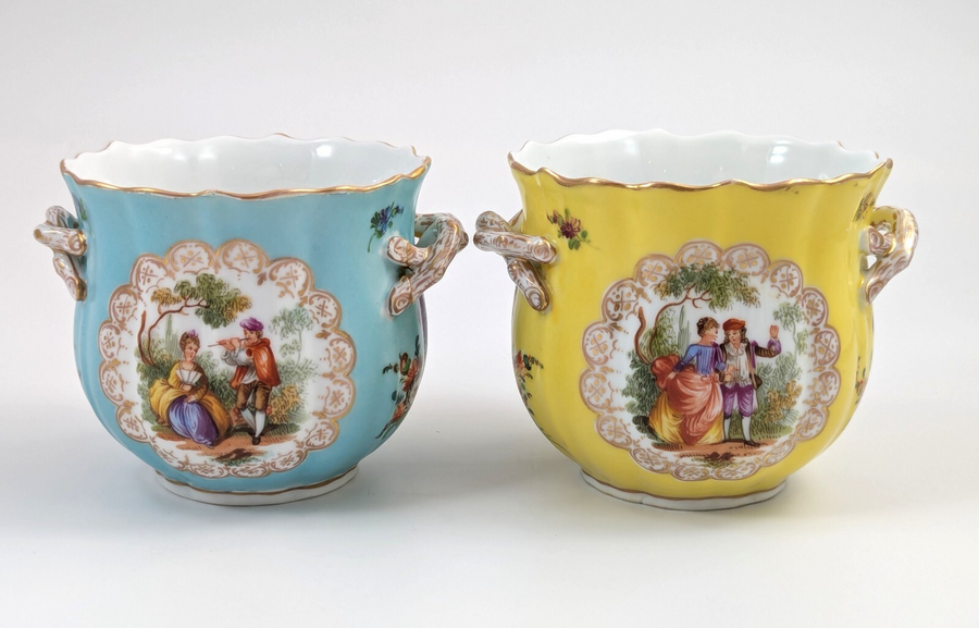 Very Rare Antique Porcelain Cache Pots, Donath & Co., Dresden, C. 1895 ...