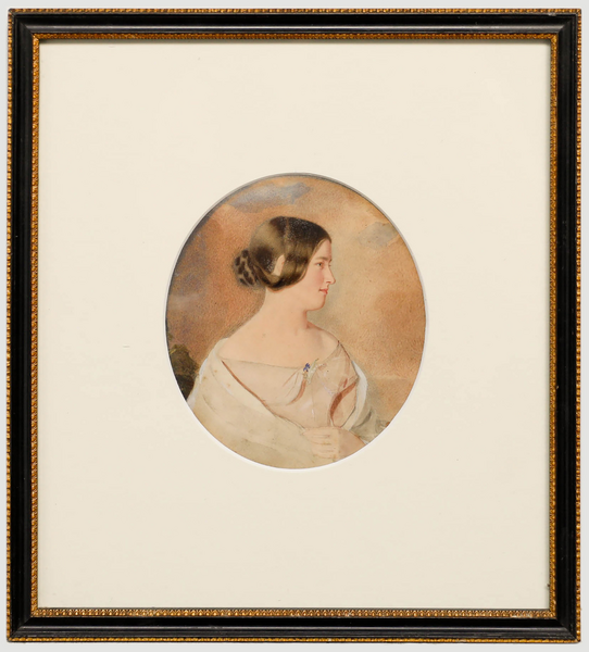 Fine Mid 19th Century Watercolour Side Profile Of A Young Woman | Vinterior