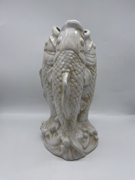 Vintage Chinese Three Sided Ceramic Koi Fish Vase 31cm Decorative ...