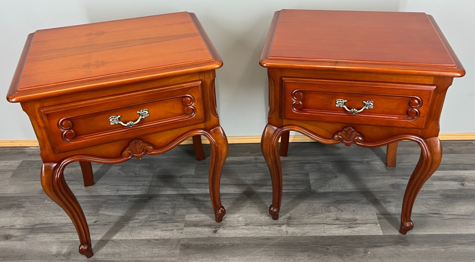 Bedside Tables Pair French Oak Louis XVI Vintage Nightstands Cabinets Lot 3503