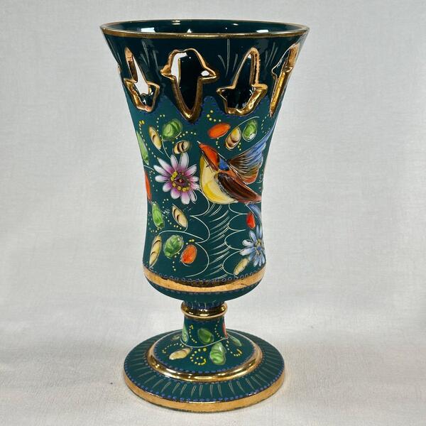 Vintage Hubert Bequet Vase Blue Green Floral Pedestal 1950s Belgium ...