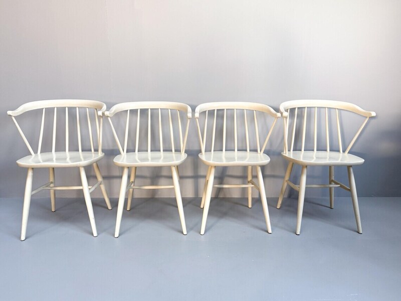 Vintage Set Of 4 White Lacquered Spindle Chairs By Nesto Sweden 1960s ...