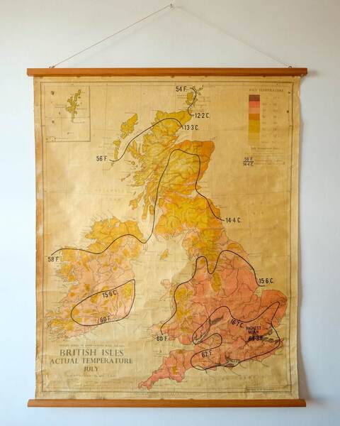 Original 1950s Vintage British Educational School Wall Chart Map July ...