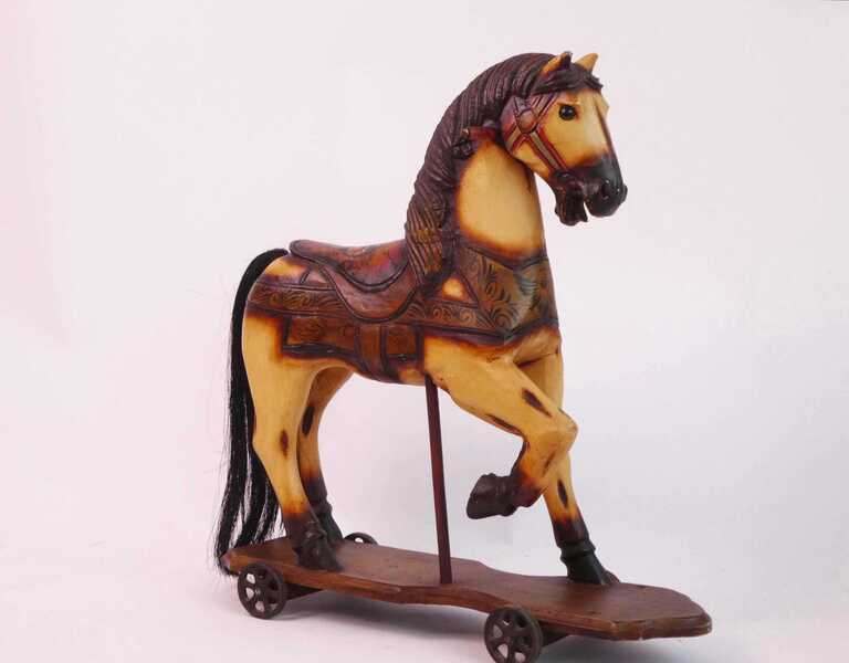 Beautiful Large Wooden Rocking Horse With Glass Eyes, Old Animal Toy On ...