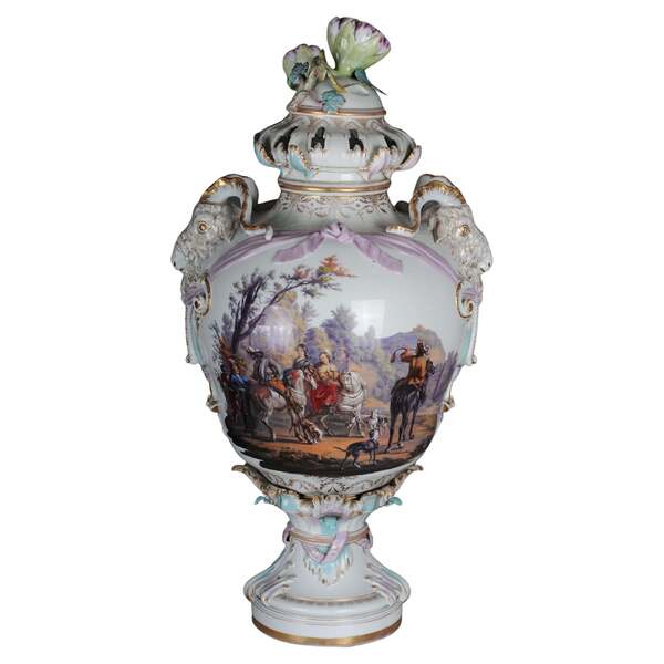 Antique Kpm Berlin Potpourri Vases With Watteau Scenes Around 1830, 64 Cm | Vinterior