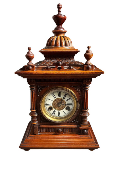 A Late 19th Century German Walnut Finial Mantle Clock Hac Gorgeous ...
