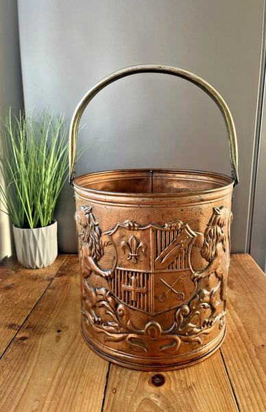 Vintage Copper Coat Of Arms Heraldic Regal Lion Coal Bucket Scuttle ...