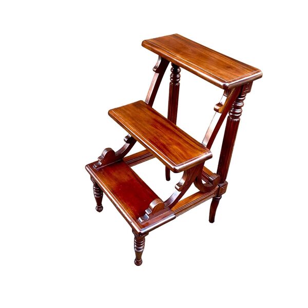 Antique Victorian Style Mahogany Three Tier Library Steps On Ring ...