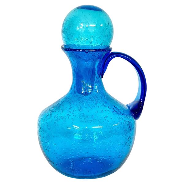 20th Century Biot Style Large Blue Bubble Glass Carafe With Stopper ...