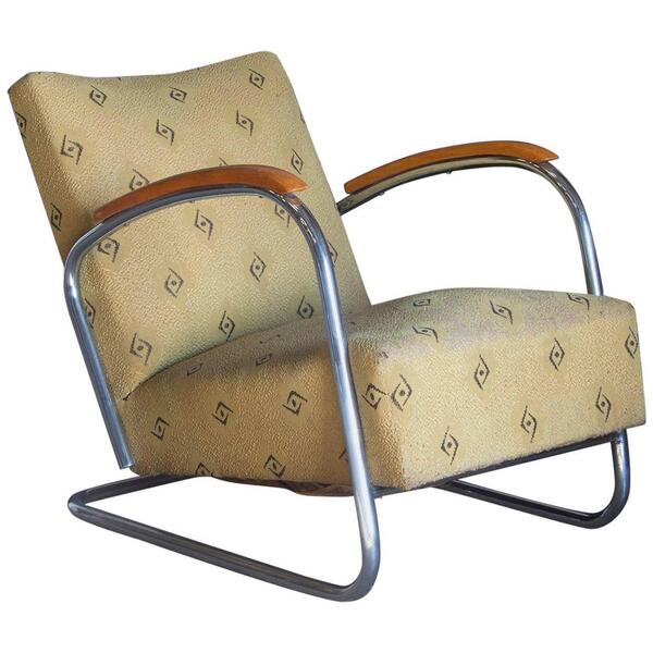Original, Early Vintage Tubular Easy Chair With Original Fabric, Circa ...