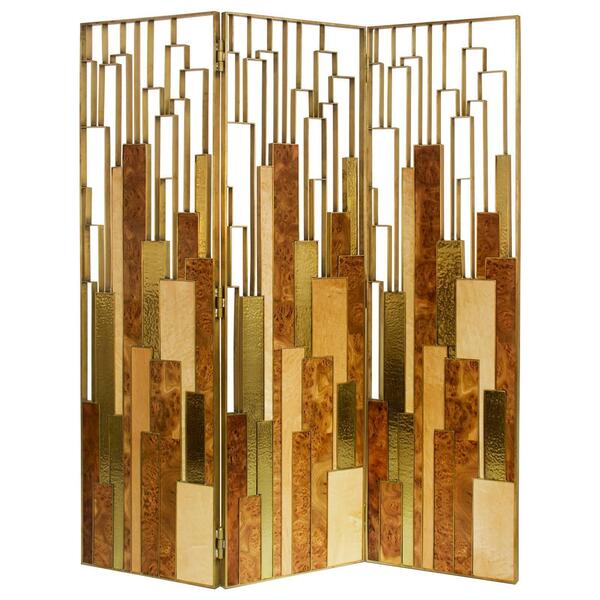 Gold Elm Root Screen With Brass And Wood Veneer | Vinterior