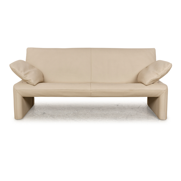 Jori Linea Leather Two Seater Cream Beige Manual Function Sofa | Vinterior