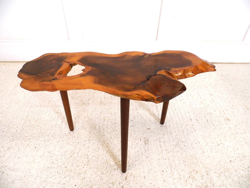 Home / Vintage Waney Edge Freeform Yew Slab Side Table Plantstand Teak ...