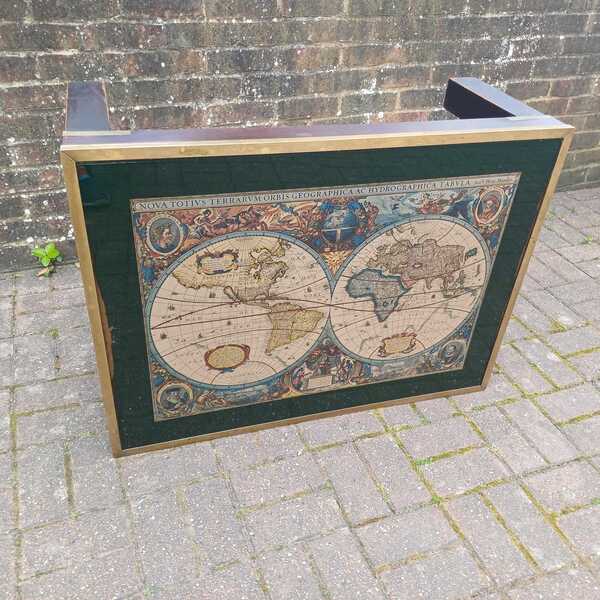 Vintage Retro Explorer’s Coffee Table 17th Century World Map Under ...