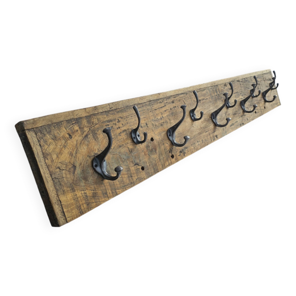 Teak Coat Rack With 10 Double Cast Iron Hooks | Vinterior