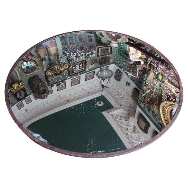 1930's Huge Industrial Foxed & Pitted Convex Railway Mirror | Vinterior