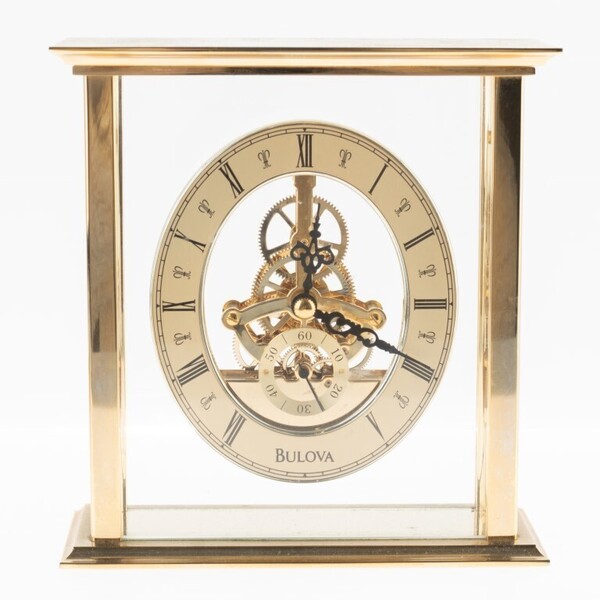Bulova Brass Skeleton Mantel Carriage Desktop Clock | Vinterior