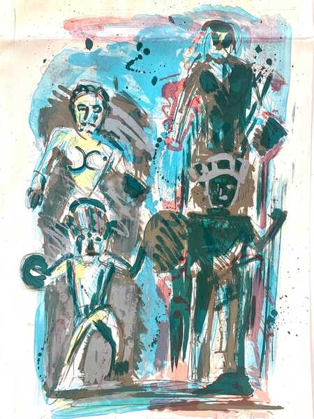 Danish Vintage 1980s Postmodern Expressionist Hand Colored Litograph ...