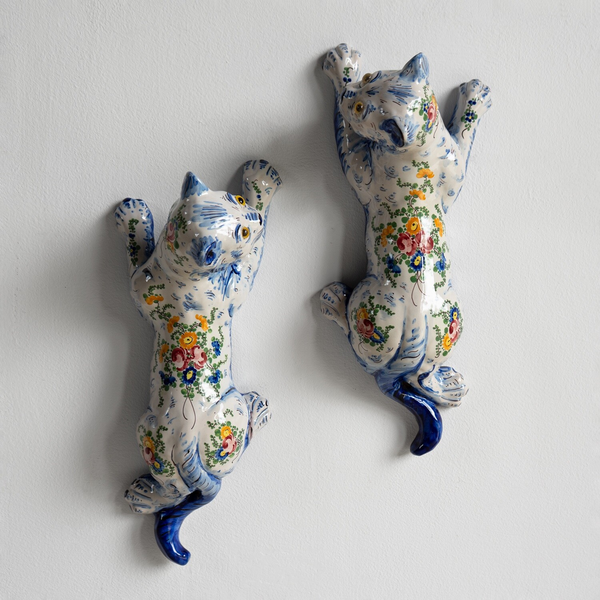 Pair Of Antique French Faience Cat Wall Pockets, Early 20th Century ...