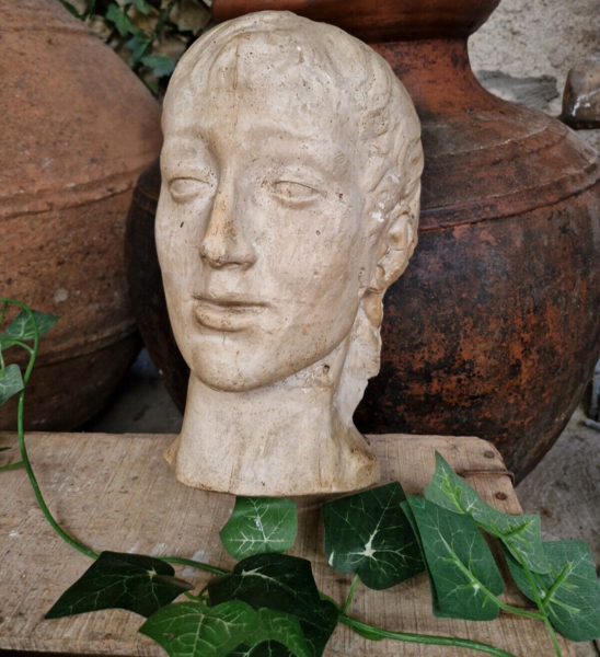 Antique Garden Wall Bust Female Sculpture From Plaster | Vinterior