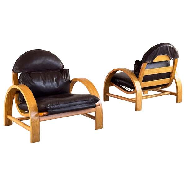 Rare Pair Of Sculptural Lounge Chairs By Adalberto Dal Lago, Italy ...