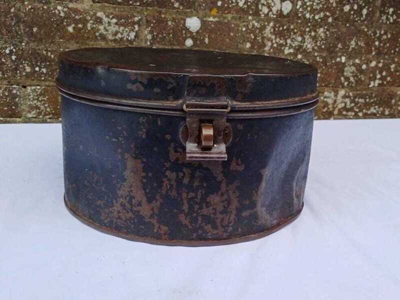 Antique Black Metal Hat Box, Rustic Industrial Storage Tin With Latch ...