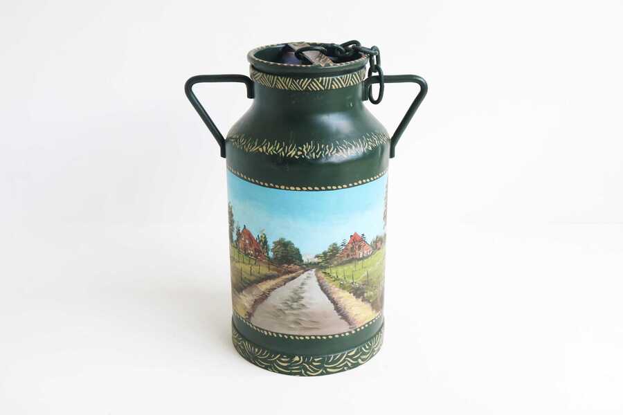 Elegant Vintage French Milk Can – Hand Painted Countryside Scene ...
