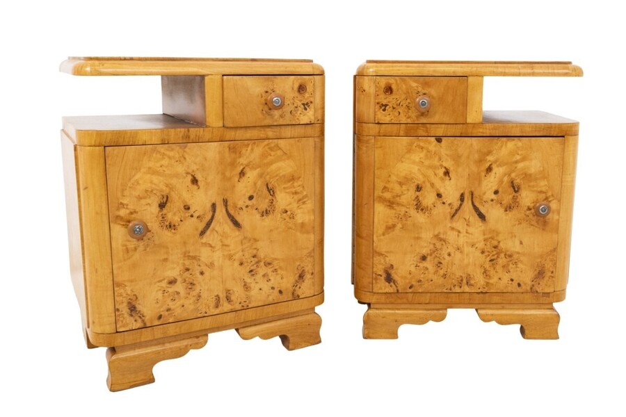Art Deco Walnut Burl Bedside Tables, After Renovation. | Vinterior