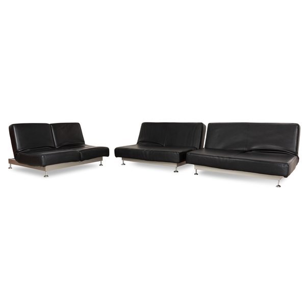 Edra Damier Leather Sofa Set Black Manual Relaxation Function 2x Two ...
