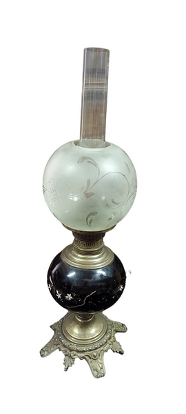 Beautiful Oil Lamp Late 800 Ceramic Bronze And Glass | Vinterior