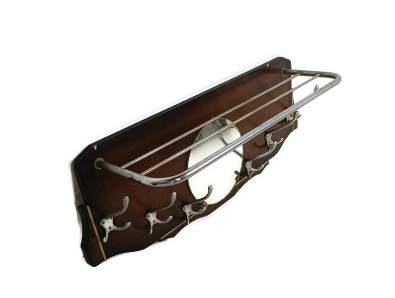 Industrial Railroad Coat Hat Rack Rockabilly Style Wood Chrome Funky ...
