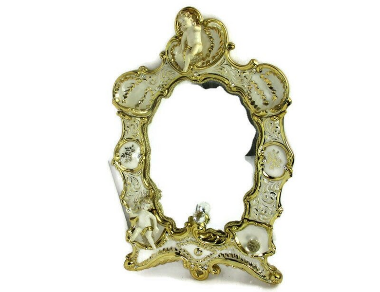 Large Capodimonte Mirror Vanity Boudoir Rococo Ceramic Putti Cherubs ...
