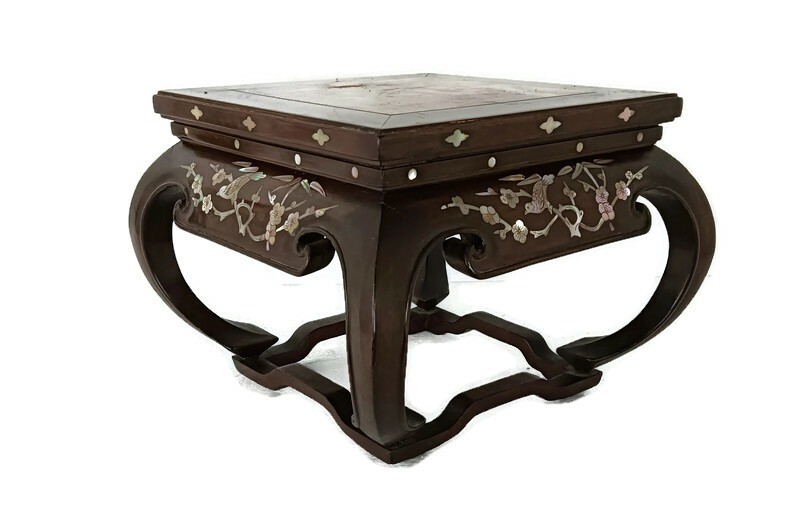 Small Gorgeous Low Chinese Side Bonsai Table Marble Top Mother Of Pearl ...