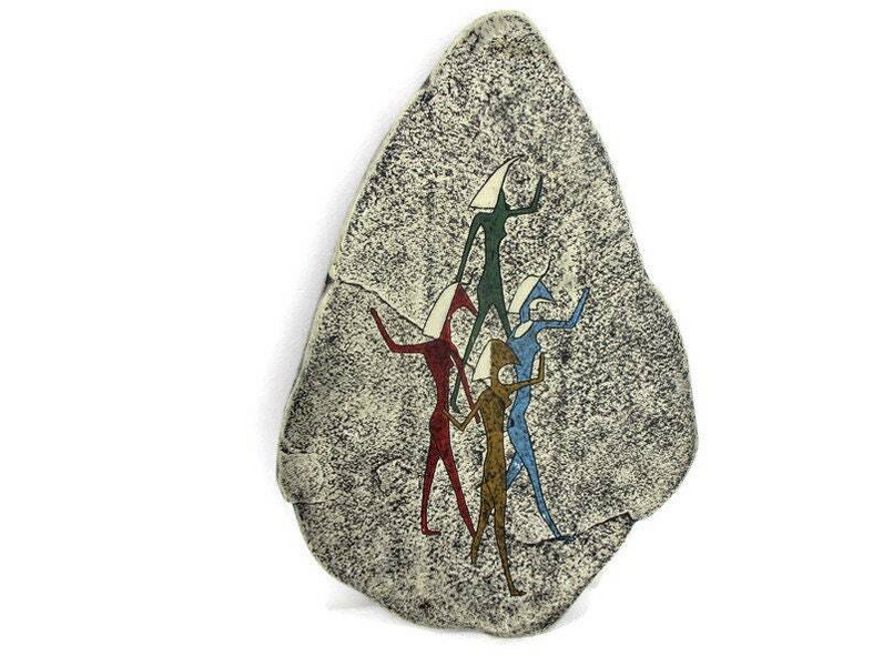 Egyptian Wall Hanging Stoneware Cave Painting Masked Priestesses Holy ...