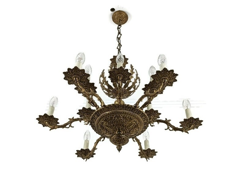 Gorgeous Ornate Brass Spanish Style Chandelier 12 Lights Arm Vintage ...