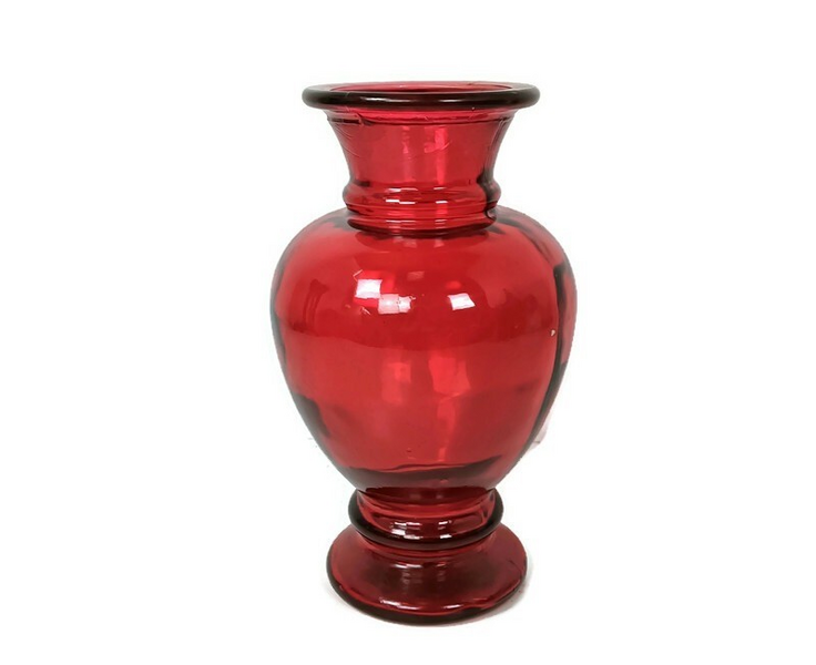 Large Vintage Glass Red Vase Urn Art Glass | Vinterior