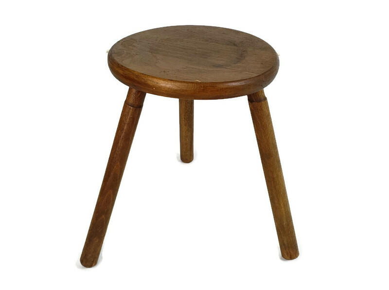 Carved Wood Milking Stool Pedestal Side Table French Authentic Bonsai ...