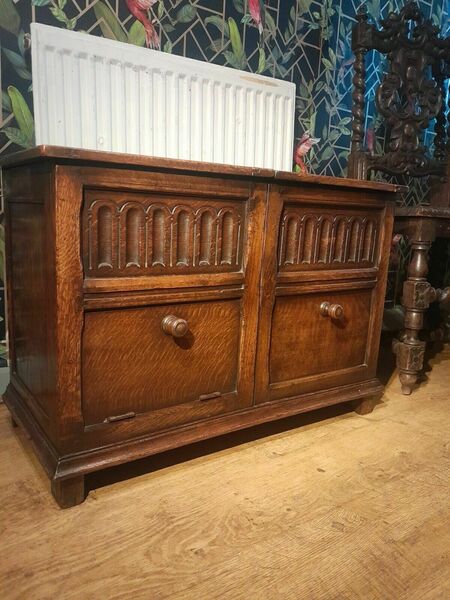 Antique Solid Carved Oak Scuttle Box With The Baxter Box Liner And Side ...