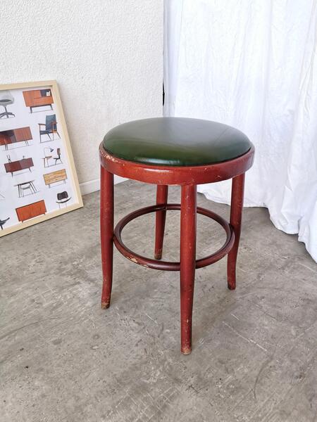 Vintage Wooden Irish Pub Stool With Green Leather Seat / 1970s / Thonet ...
